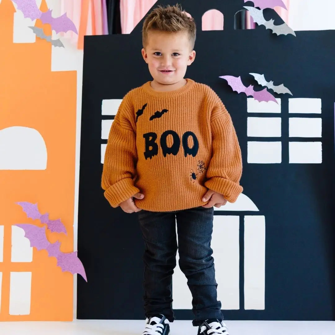 Boo Drip Halloween Knit Sweater - Orange – Bumps N Bundles