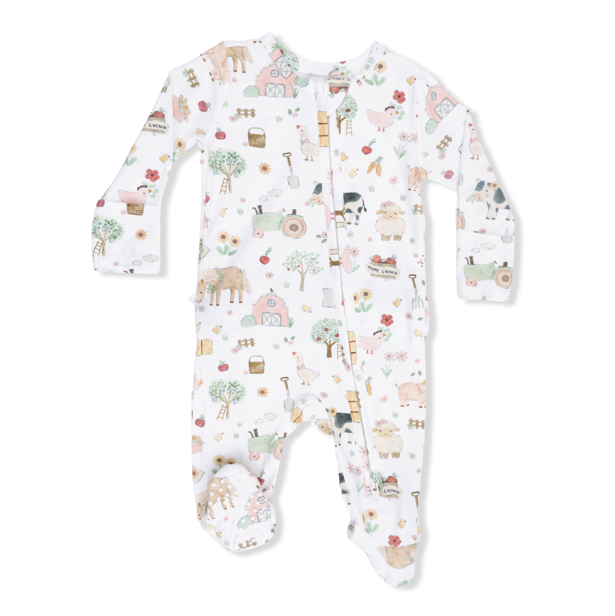 2 Way Ruffle Back Zipper Footie - Cute Farm Animals Pink – Bumps N Bundles