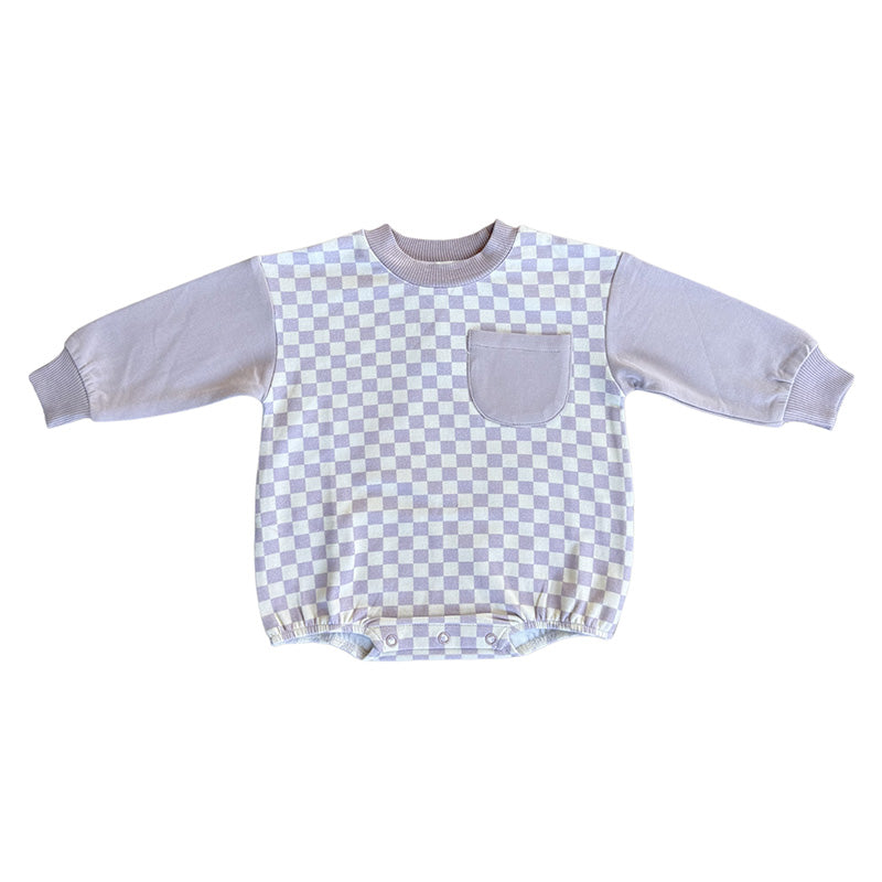 Colorblock Romper - Lavender Cloud Checkered – Bumps N Bundles